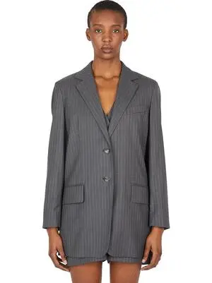 Max Mara Pinstriped Wool Blazer - Gray