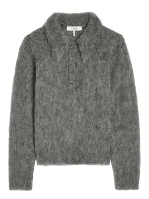 Chloé Brushed Knit Wool-blend Polo Top - Grey