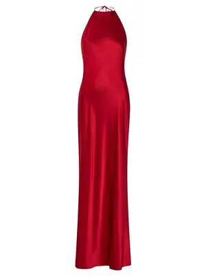 REFORMATION Halterneck Silk Maxi Dress - Red