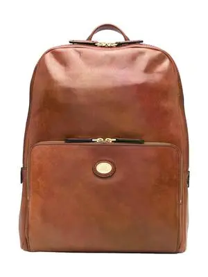 THE BRIDGE Logo-plaque Leather Backpack - Brown