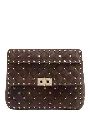 Valentino Garavani Rockstud Spike Quilted Suede Shoulder Bag - Brown