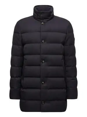 Moncler Vallonpierre Hooded Wool Long Down Jacket - Blue