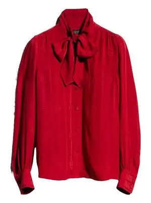 Gucci Tie-neck Jacquard Silk Shirt - Red
