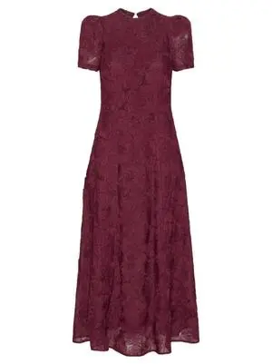 ROTATE BY BIRGER CHRISTENSEN Flower Mesh Flared Midi Dress - Rich Chocolate Color