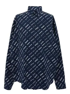 Balenciaga Allover Logo Print Long-sleeved Shirt - Blue