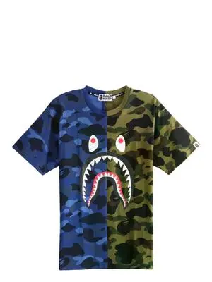 A BATHING APE Shark Camouflage-print T-shirt - Blue