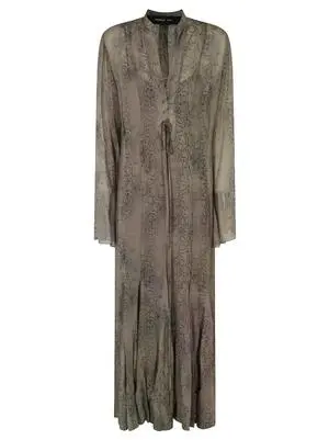 Federica Tosi Military Green Python Print Georgette Maxi Dress - Neutrals