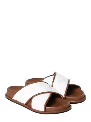 Max Mara Crossover Strap Geometric Pattern Sandals - White