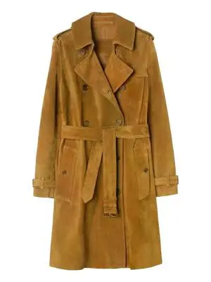Burberry Mid-length Suede Kensington Trench Coat - Brown