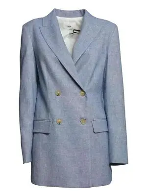 SOLOTRE Denim Woven Texture Double-breasted Blazer - Blue