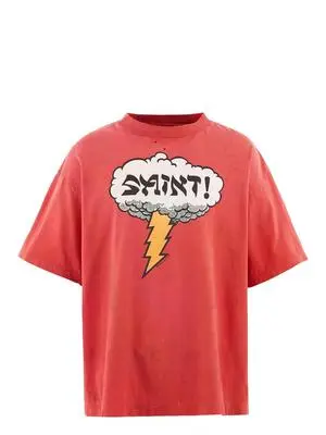 SAINT MXXXXXX Graphic-print Distressed T-shirt - Red
