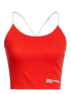Karl Lagerfeld Two-tone Embroidered Logo Cropped Top - Tomato Red