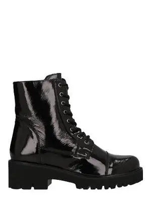 CAFÈNOIR Patent Leather Lace-up Combat Boots - Black