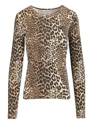 GANNI GANNI Long-Sleeved Cotton T-Shirt With Animal Print