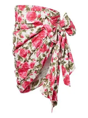 Chloé Floral Cotton Miniskirt With Bow Detail - Pink