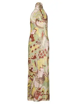 Rixo Maura Printed Halterneck Satin Midi Dress - Multicoloured