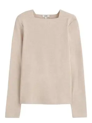Cos Cotton Jersey Long-sleeved Top - Beige