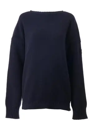 Chloé Oversized Wool & Cashmere Logo Patch Sweater - Navy