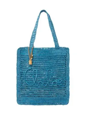 Chloé Chloé Raffia And Calfskin Summer Banana Tote Bag Stormy Sea