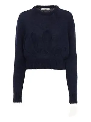 Chloé Alpaca Wool & Silk Knit Cropped Sweater - Navy