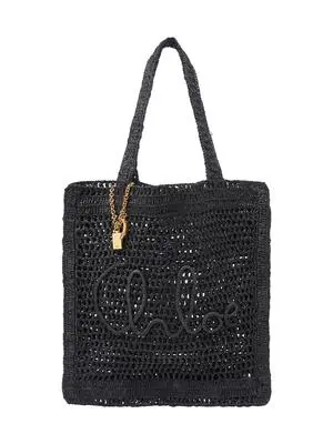 Chloé Raffia And Calfskin Summer Banana Tote Bag - Black