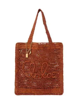 Chloé Summer Banana Raffia And Calfskin Tote Bag - Clay Brown