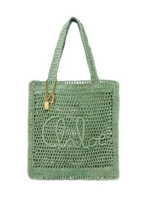 Chloé Chloé Raffia And Calfskin Summer Banana Tote Bag Tea Leaf Green