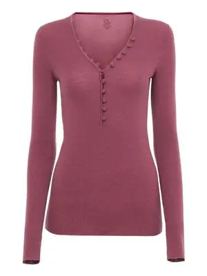 Chloé Merino Wool Knit Henley Shirt - Rusty Pink