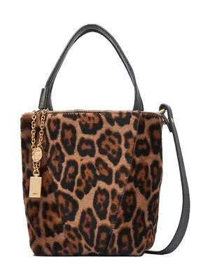 Chloé Chloé Small Spin Tote Bag In Leopard Print Shearling Jungle Brown