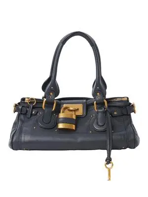 Chloé Chloé Paddington Bag In Grained Leather Black Navy