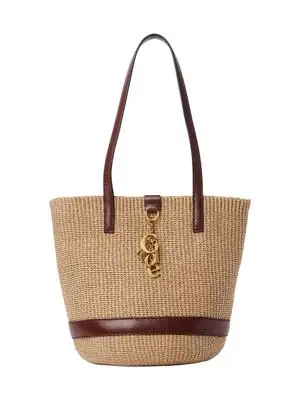 Chloé Raffia Basket Bag With Leather Trim And Gold-tone Logo Charms - Crafty Brown