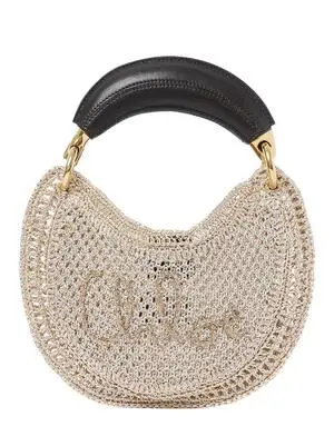 Chloé Mini Summer Banana Hobo Bag In Glitter Crochet - Silver