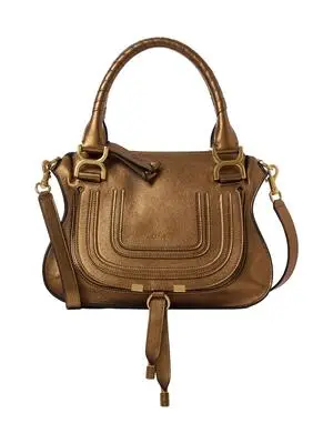 Chloé Small Marcie Bag In Metallized Leather - Golden Brown