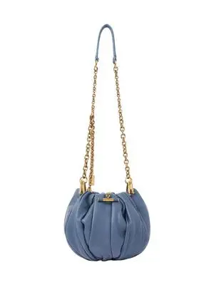 Chloé Plissé Leather Shoulder Bag With Chain Strap - Ashes Blue