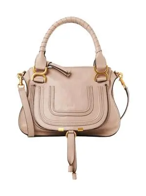 Chloé Small Marcie Bag In Shiny Leather Deep Beige