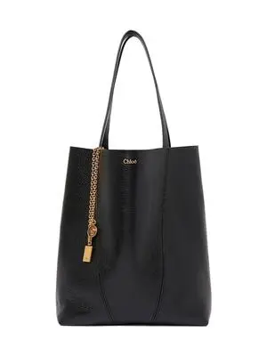 Chloé Grained Leather Spin Tote Bag With Medallion Charm - Black