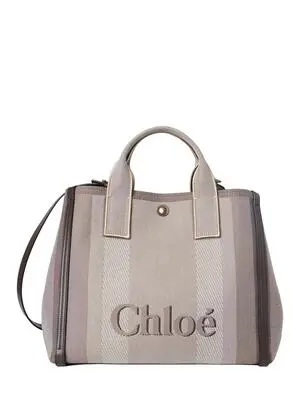 Chloé Carry Tote Bag In Canvas And Leather - Kohl Brown