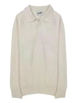 MC2 SAINT BARTH Ribbed-knit Polo-collar Sweatshirt - Neutrals