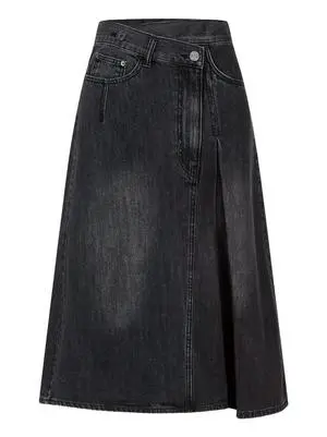 STUDIO TOMBOY Asymmetric Waistband Washed Mid Skirt - Black