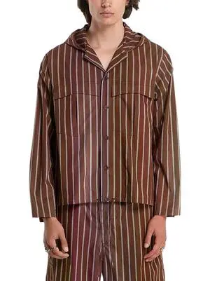 Études Studio Striped Hooded Shirt Jacket - Brown