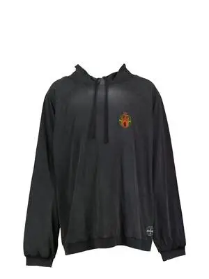 032C Bar Embroidered Distressed Hoodie - Black