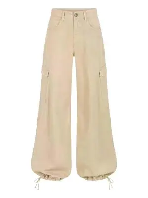 ICON DENIM LOS ANGELES Cargo Palazzo Pants With Drawstring Cuffs - Neutrals