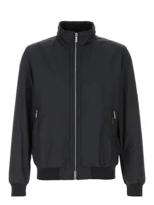 MOORER Zipped Bomber Jacket - Dark Blue