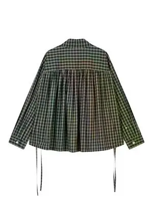STUDIO TOMBOY Checkered Gathered-back Shirt - Blue