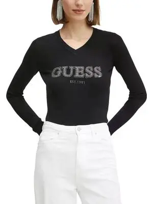 Guess Rhinestone Embellished Long Sleeve T-shirt - Black