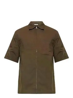 Givenchy Logo-embroidered Zip-up Shirt - Brown