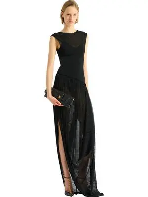 Balmain Long Draped Viscose Dress - Black