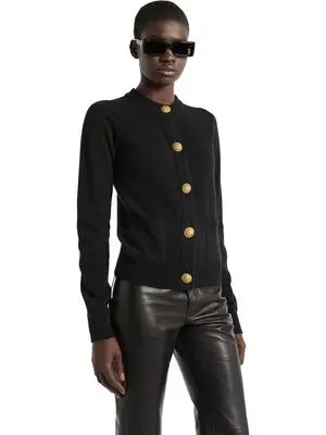 Balmain Balmain Eco-Cashmere Cardigan With Lion Chain Buttons Black