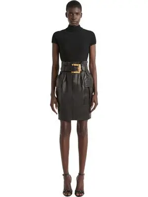 BALMAIN Balmain High-Waisted Belted Leather Midi Skirt