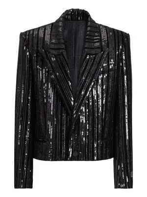 Balmain Cropped Sequin Velvet Jacket - Black